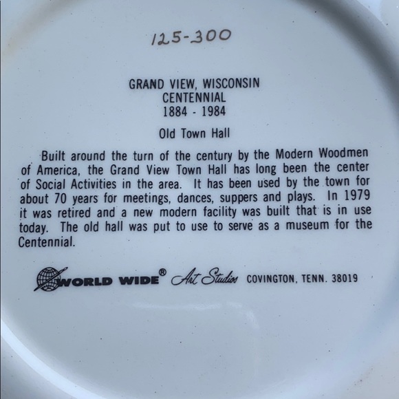 World wide art studios | Other | Grand View Wisconsin Centennial Plate ...